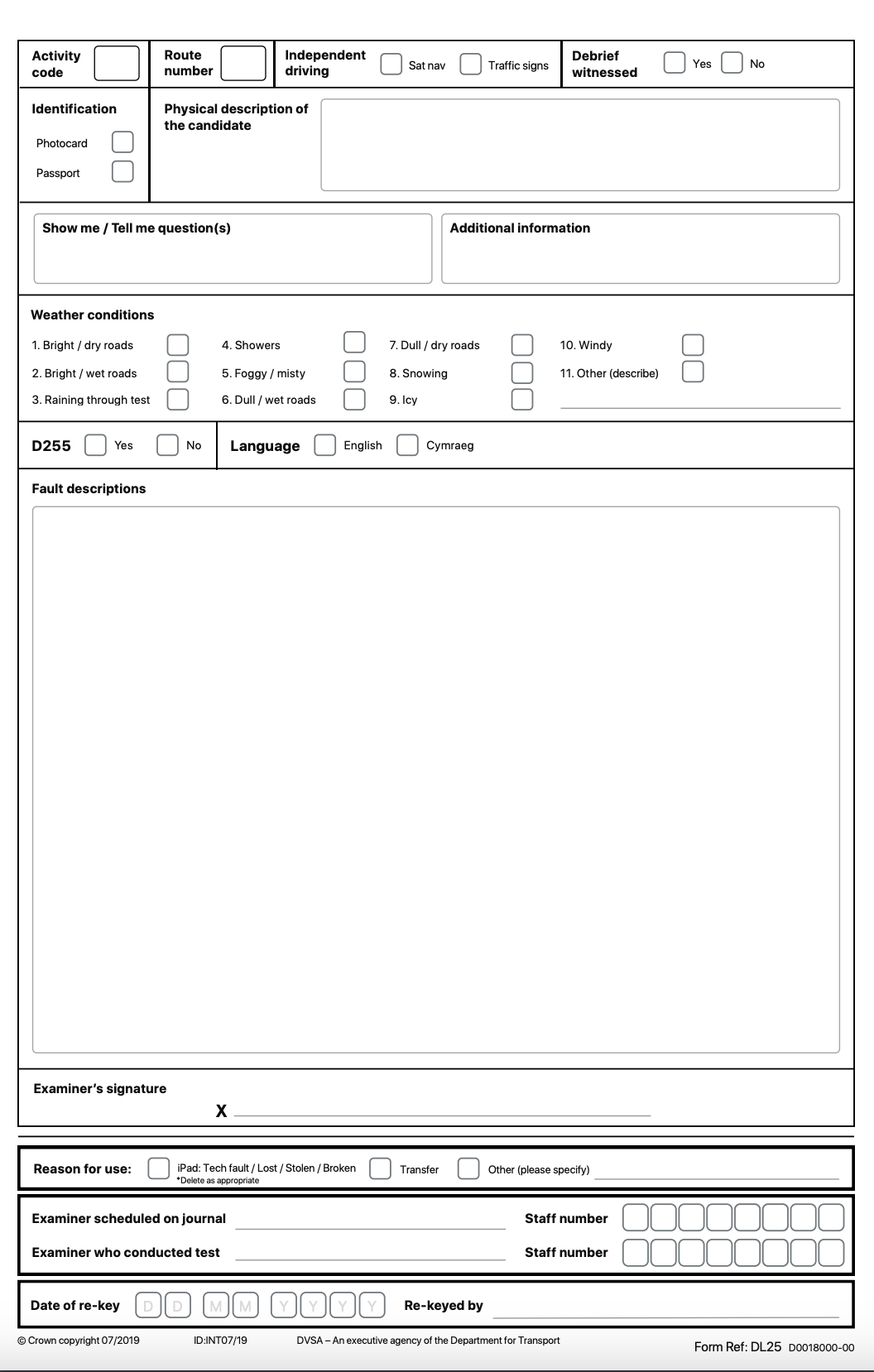 Driving Test Marking Sheet explained